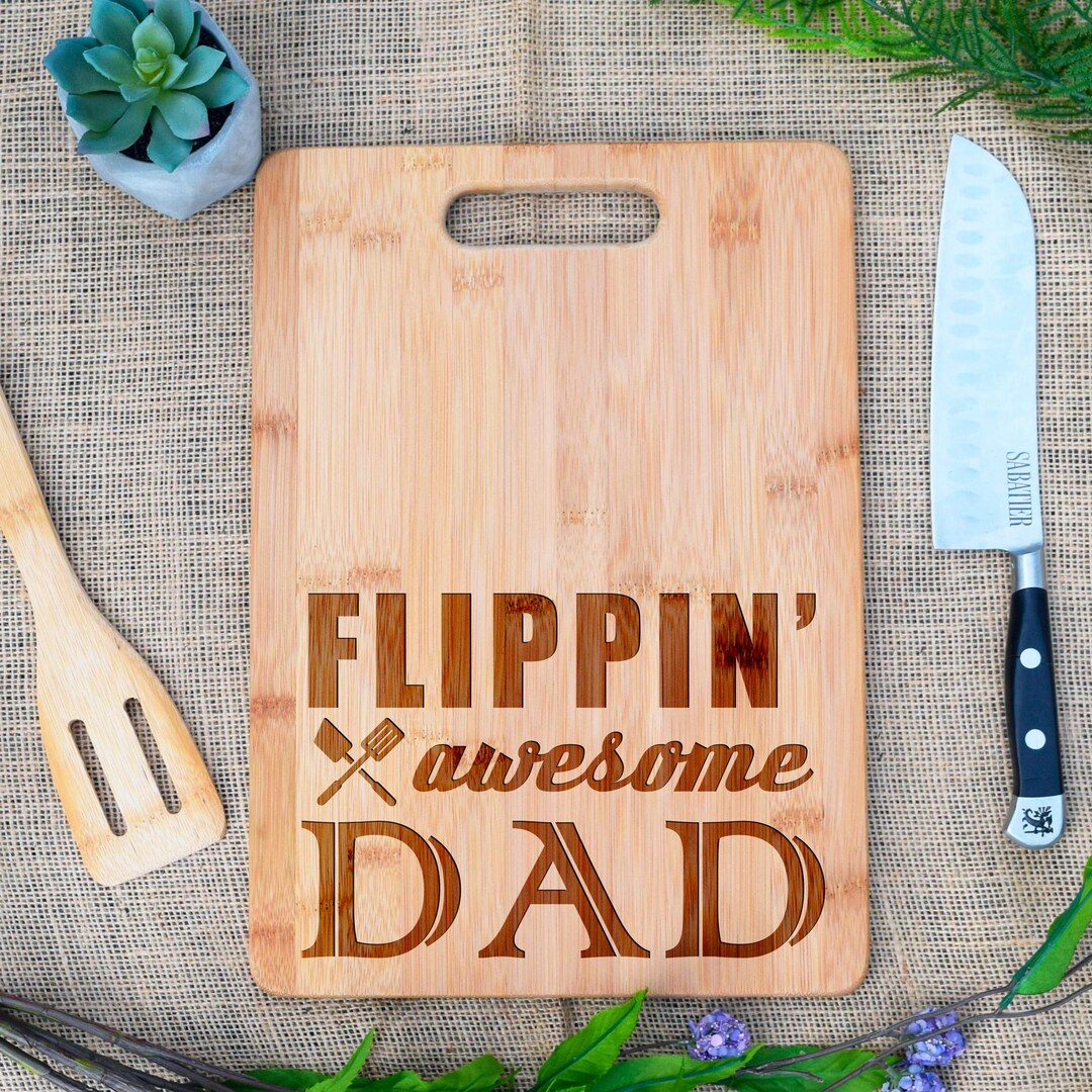 Flippin Awesome Dad | Rectangular Engraved Cutting Board | Gift for New ...