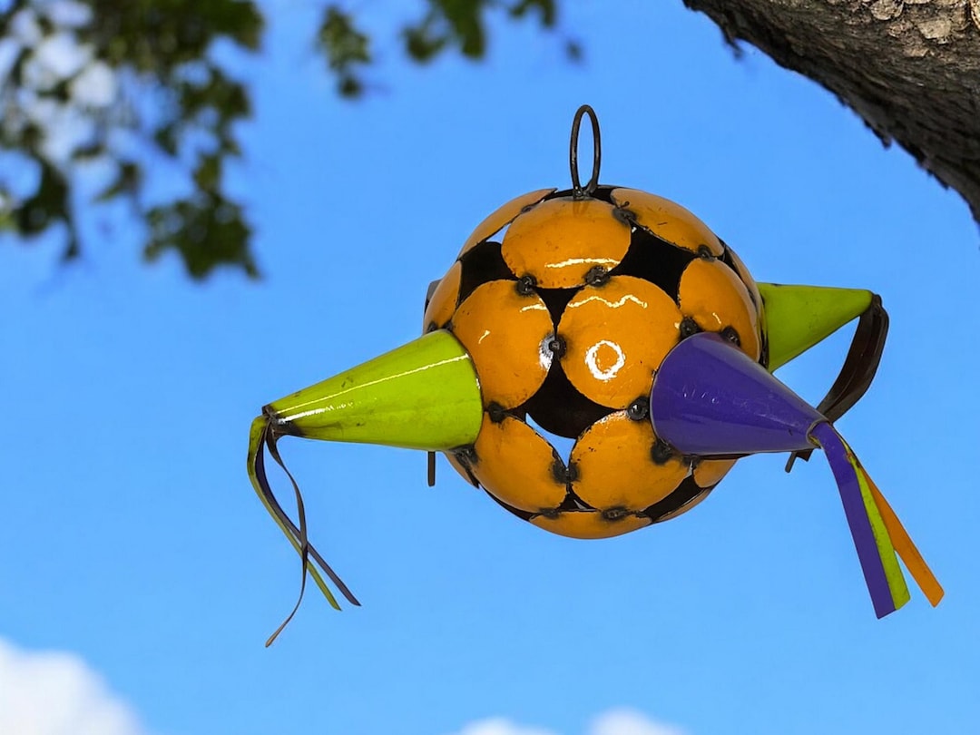 Vibrant Hanging Piñata Garden Sculpture | Colorful Metal Yard Art ...