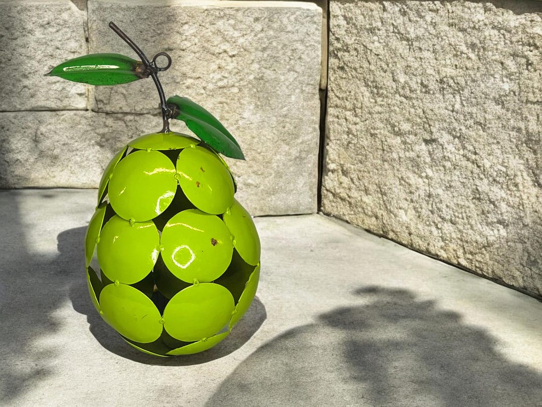 Handmade Metal Pear Decor, Rustic Fruit Sculpture, Farmhouse Kitchen ...