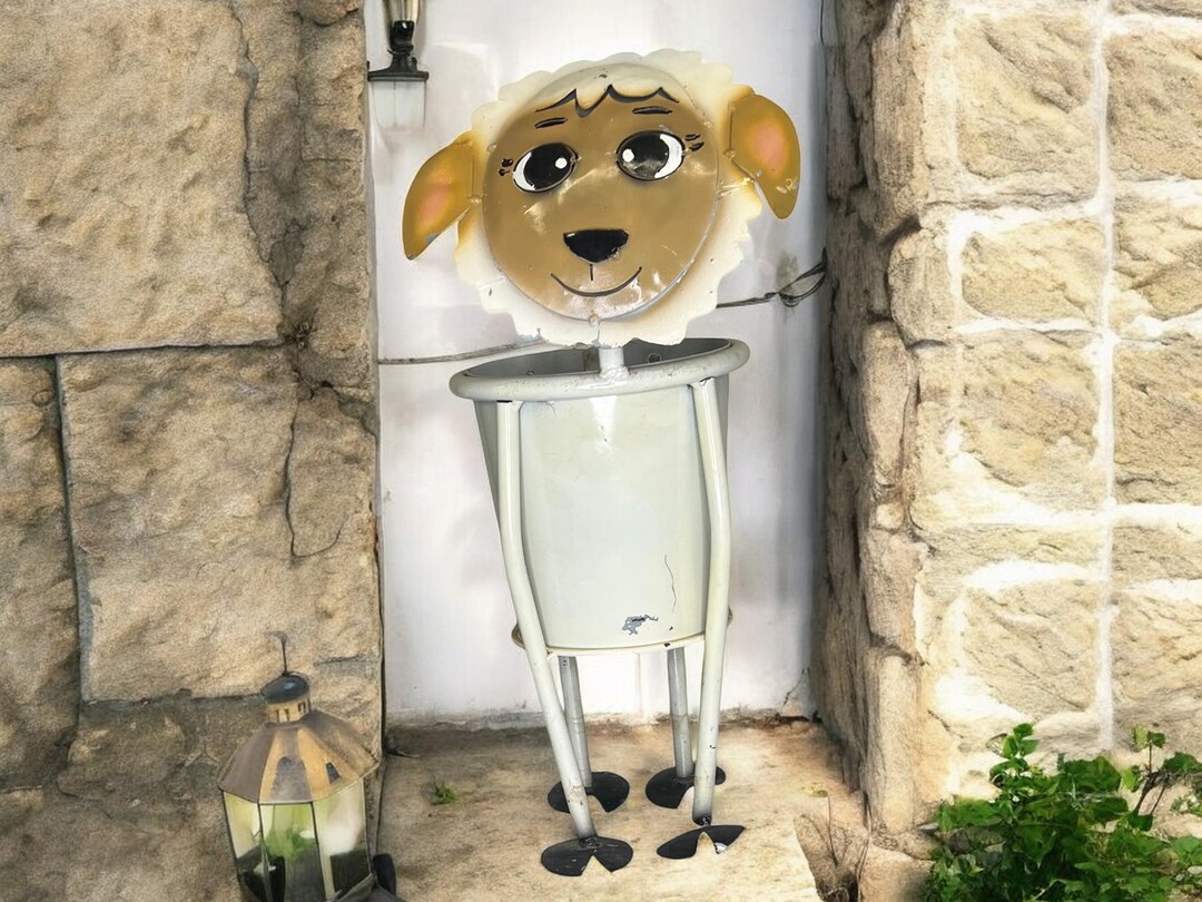 Adorable Sheep Plant Stand, Farm Animal Metal Planter, Rustic Garden ...