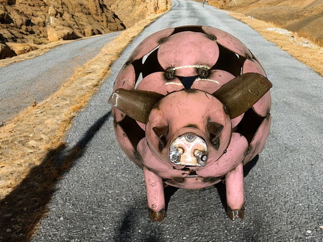 Pink Metal Pig Sculpture - Etsy