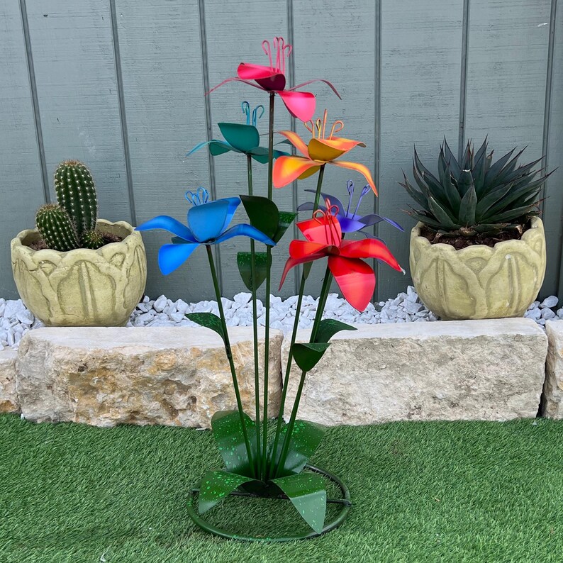 Handmade Metal Lily Flower Bouquet: Multicolor Garden Art Sculpture - Etsy