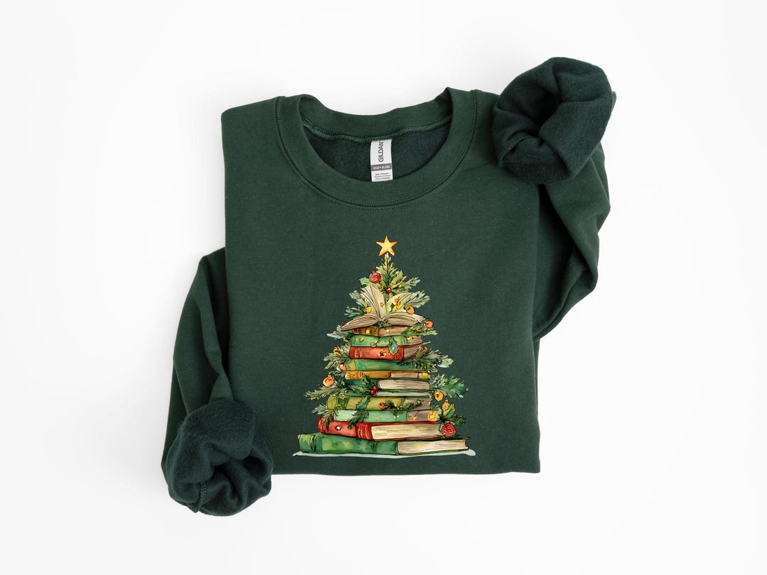 Christmas Tree Books Sweatshirt, Xmas Shirt, Holiday Sweater, Book ...
