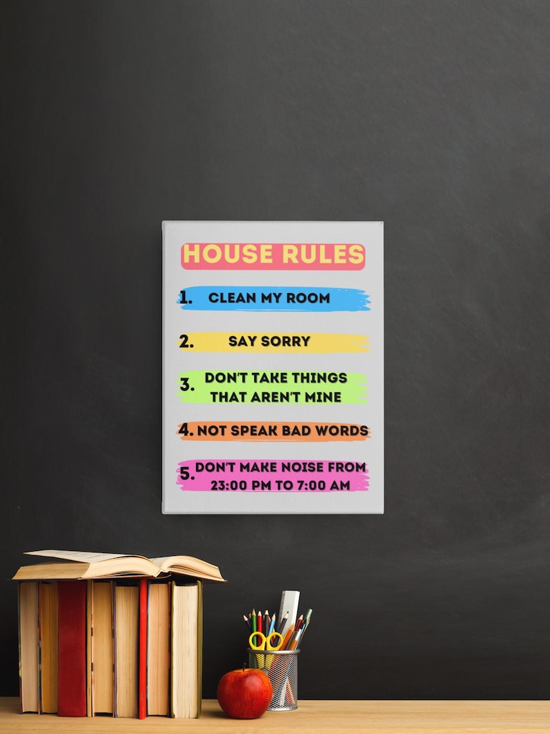 Kids House Rules Poster - 5 Behavior Rules for Children - Family Home ...