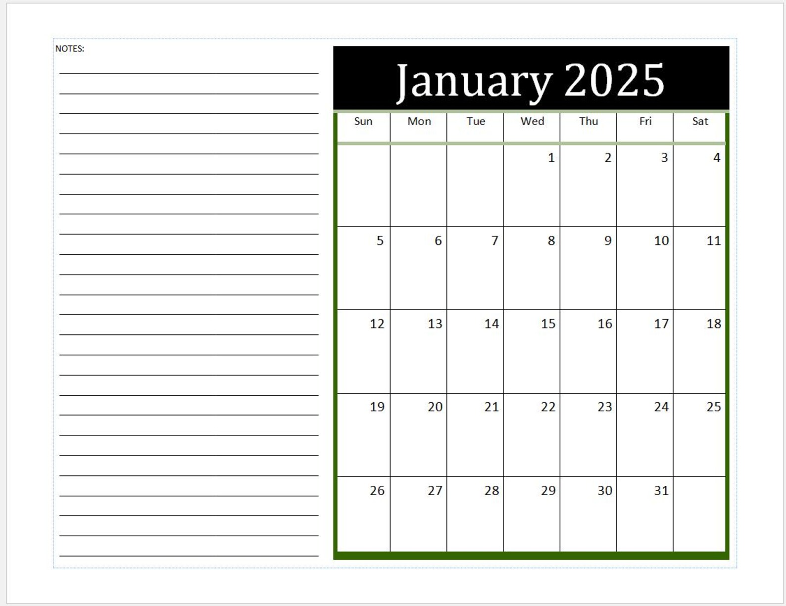 2025 Calendar PDF Fillable - Etsy