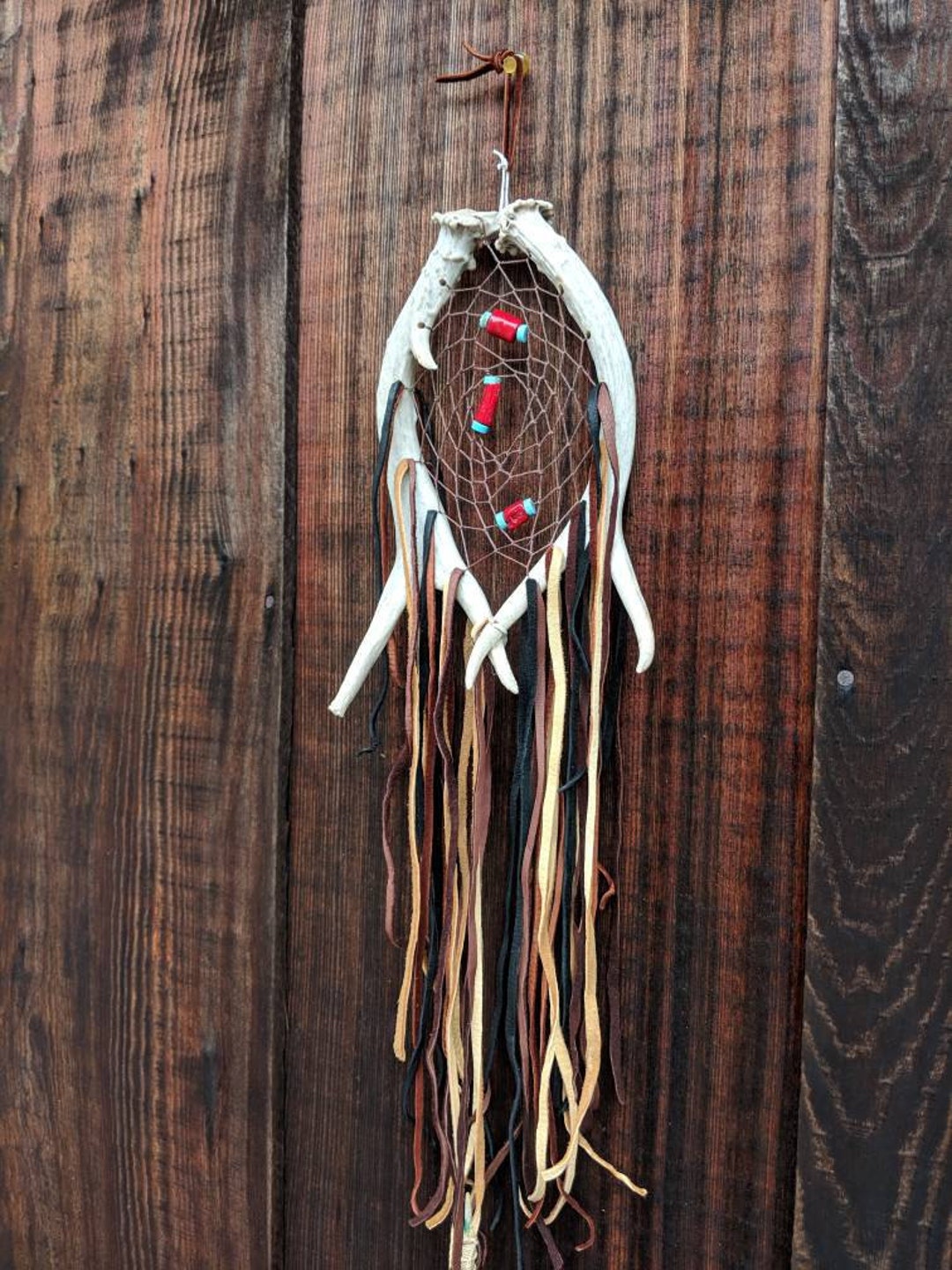 Deer Antler Dream Catcher- Native American Art, Antler Art, Deerskin ...