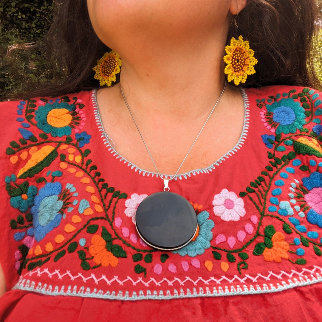Tezcatl - Obsidian Mirror, Obsidian Necklace, Small Mirror ...