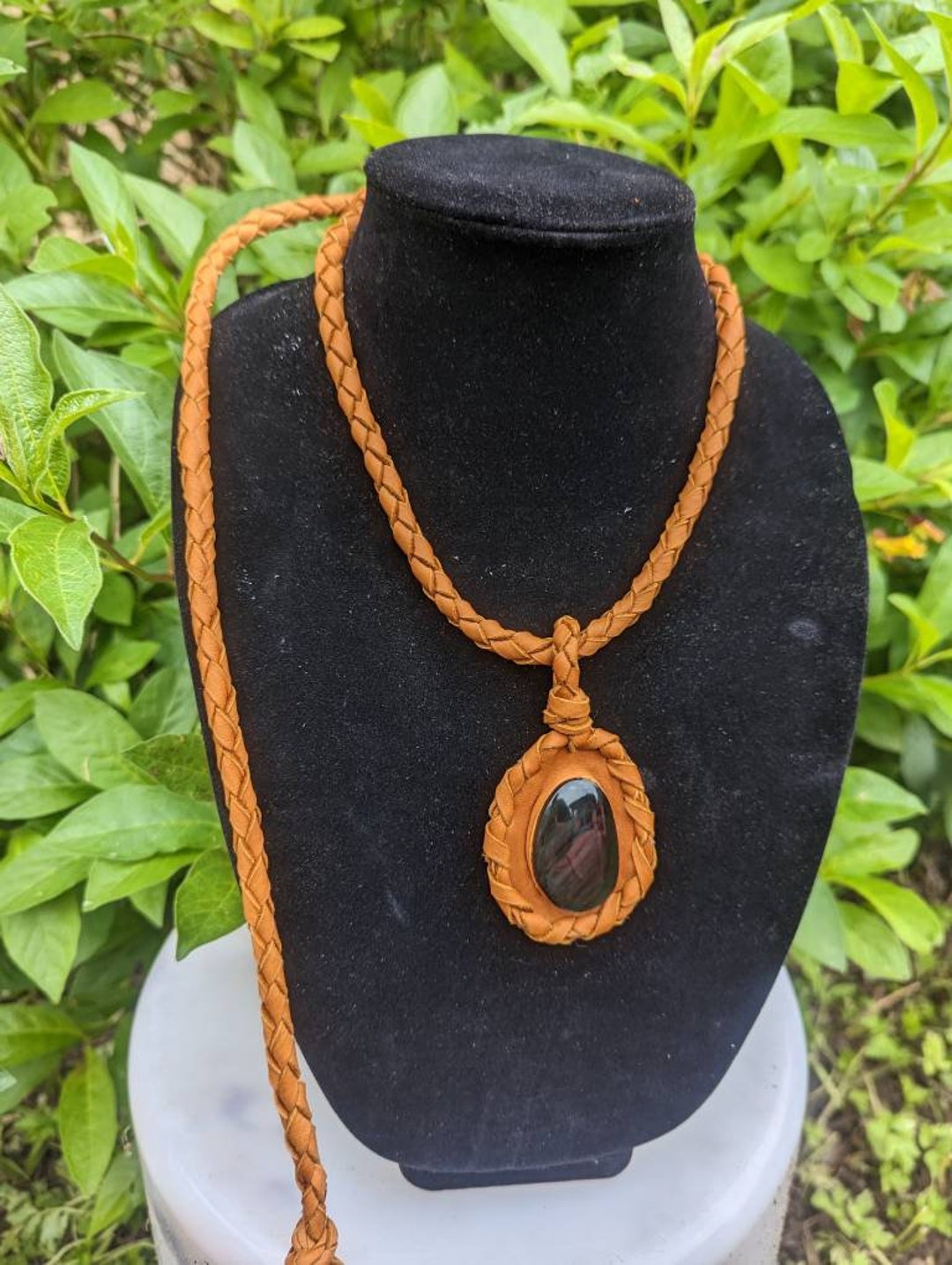 Rainbow Obsidian Necklace - Crystal Necklace, Deerskin Necklace ...