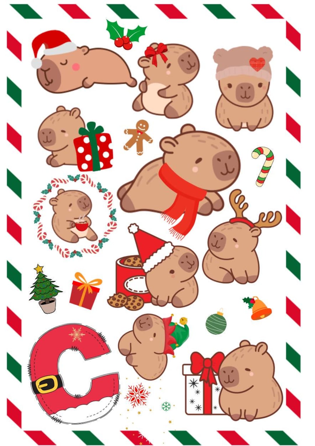 Sticker Capybara de Noël A4 - Etsy France