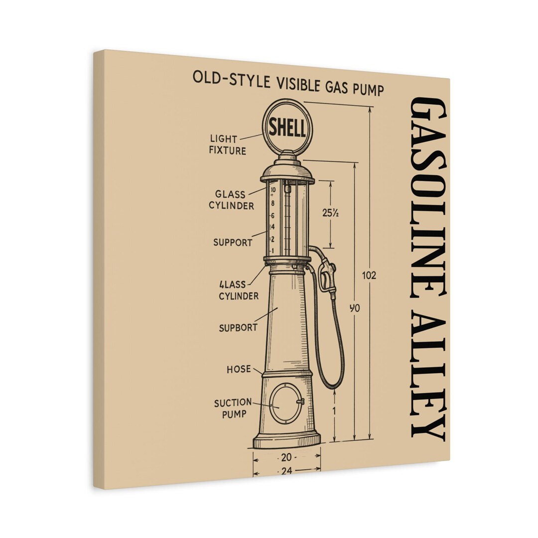 Vintage Shell Gas Pump Blueprint Canvas, Gasoline Alley Decor - Etsy
