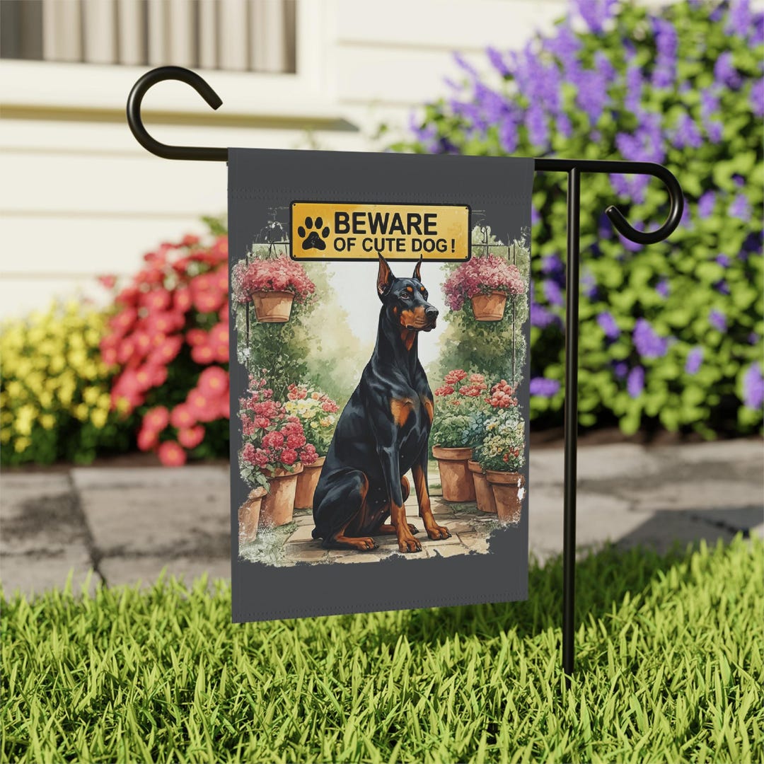 Doberman Outdoor Flag, Cute Dog Flag, Beware of Dog Garden Flag, Dog ...