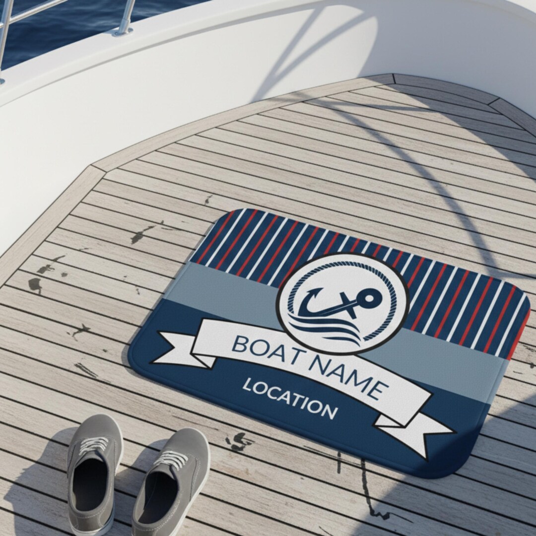 Custom Boat Name Rug, Nautical Theme Mat, Personalized Boat Location ...