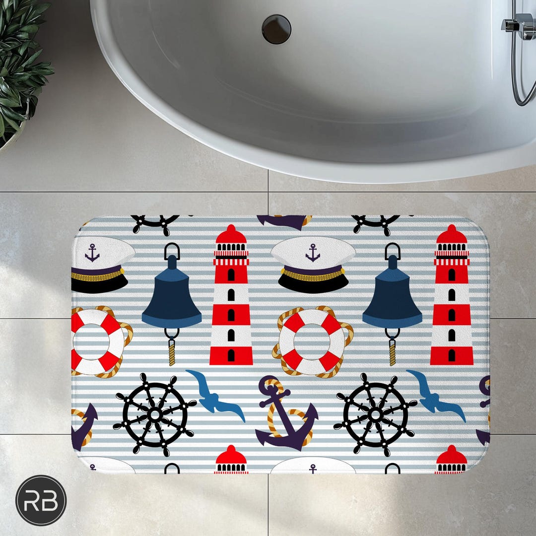 Nautical Bath Mat: Marine Theme Bathroom Decor, Non-slip Rug - Etsy