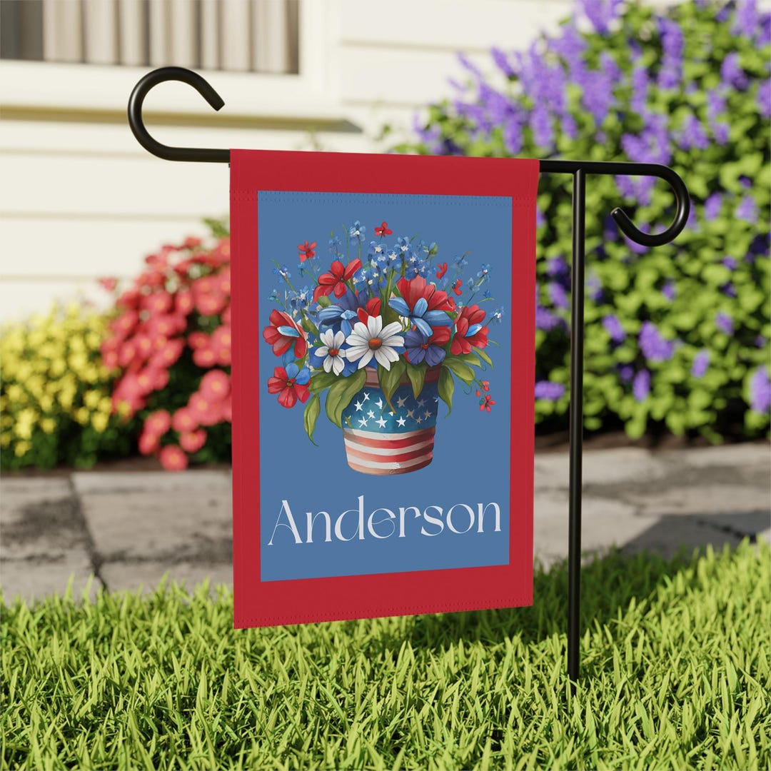 Personalized Patriotic Flower Outdoor Flag, Custom Family Name Garden ...