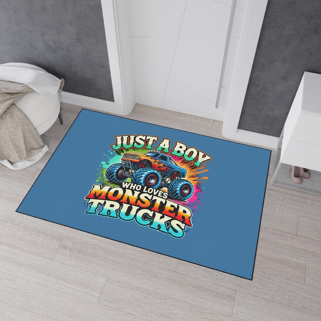 Monster Truck Rug: Boy's Room Decor, Heavy Duty Kid's Play Rug - Etsy