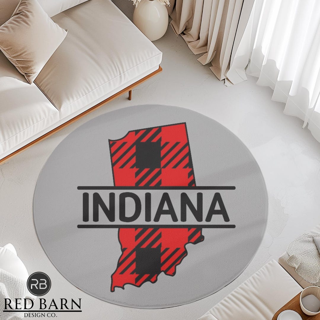 Indiana State Round Rug, Unique Indiana Home Decor, Red Plaid Indiana ...