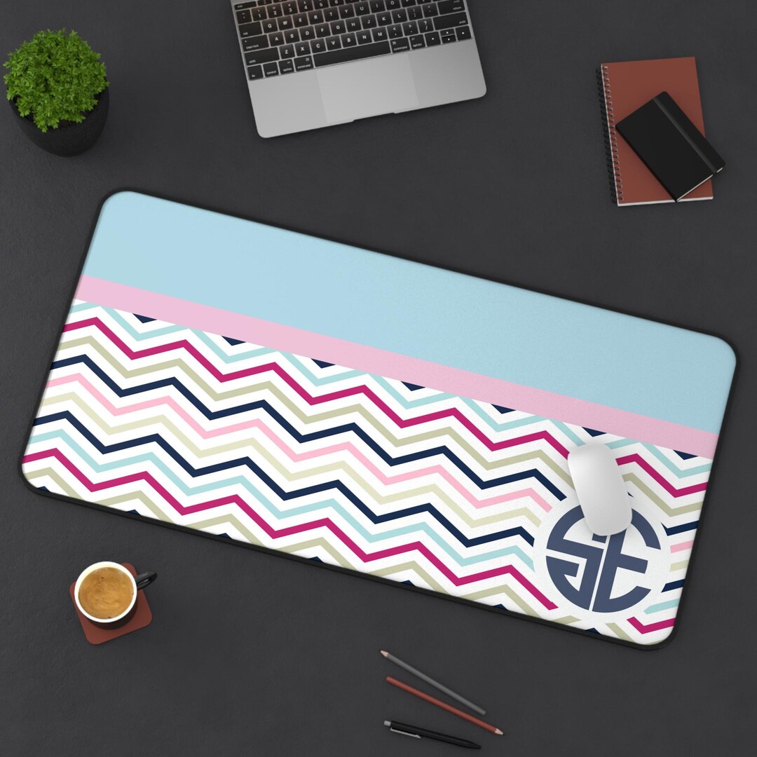 Personalized Chevron Desk Mat, Custom Monogram Desk Accessory, Modern ...