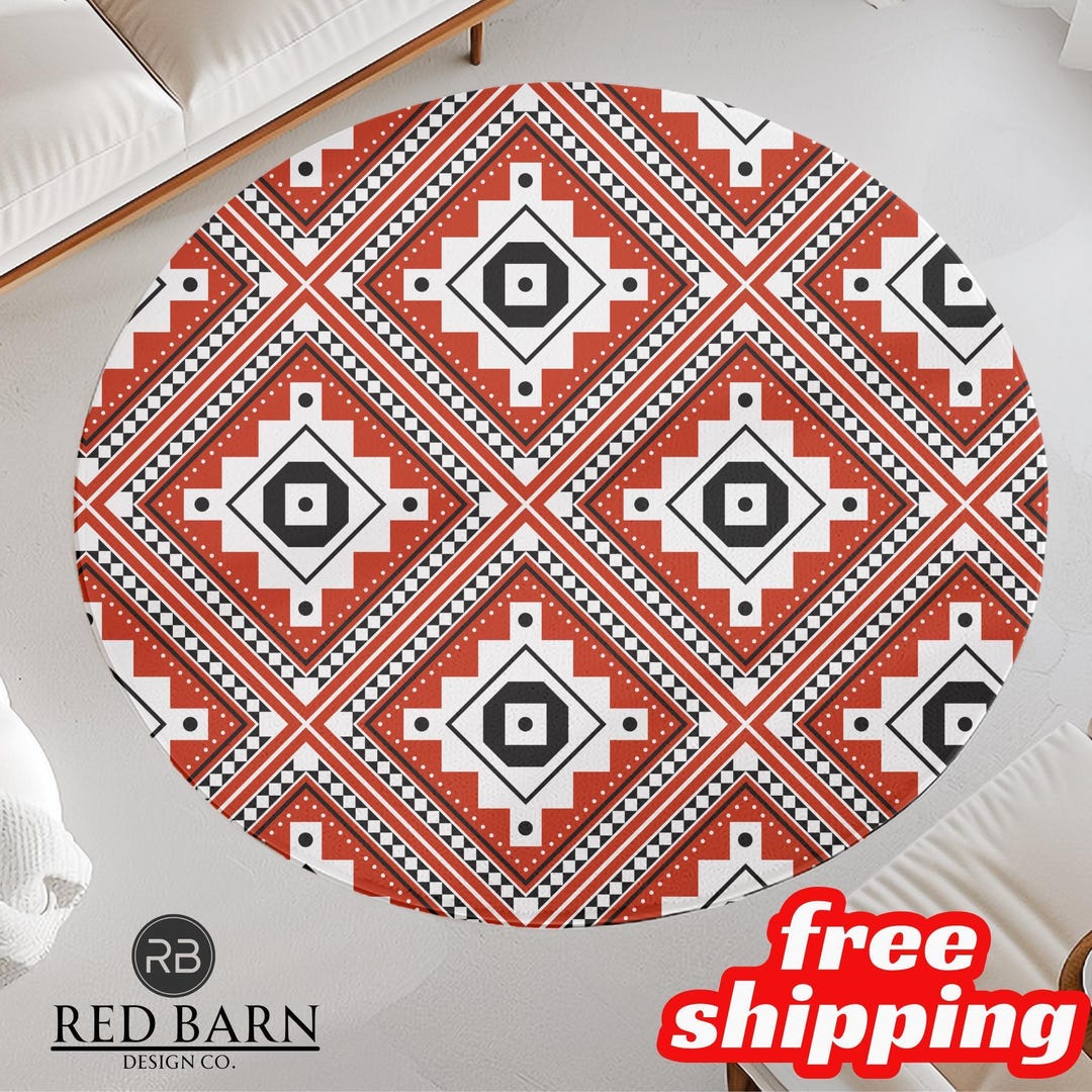 Geometric Round Area Rug, Modern Aztec-inspired Floor Cover, Bold ...