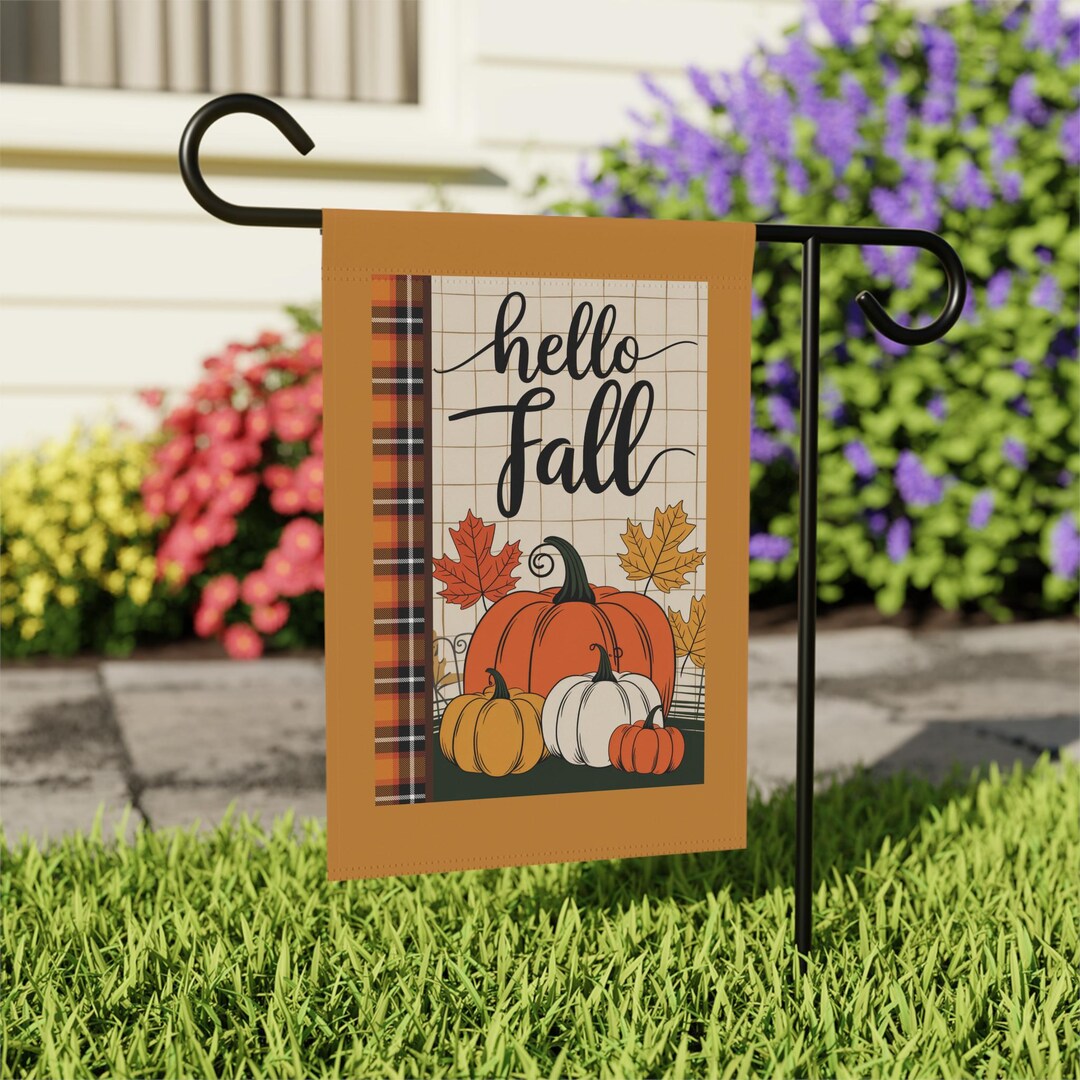 Hello Fall Outdoor Flag, Pumpkin Flag, Autumn Decor, Fall Garden Flag ...