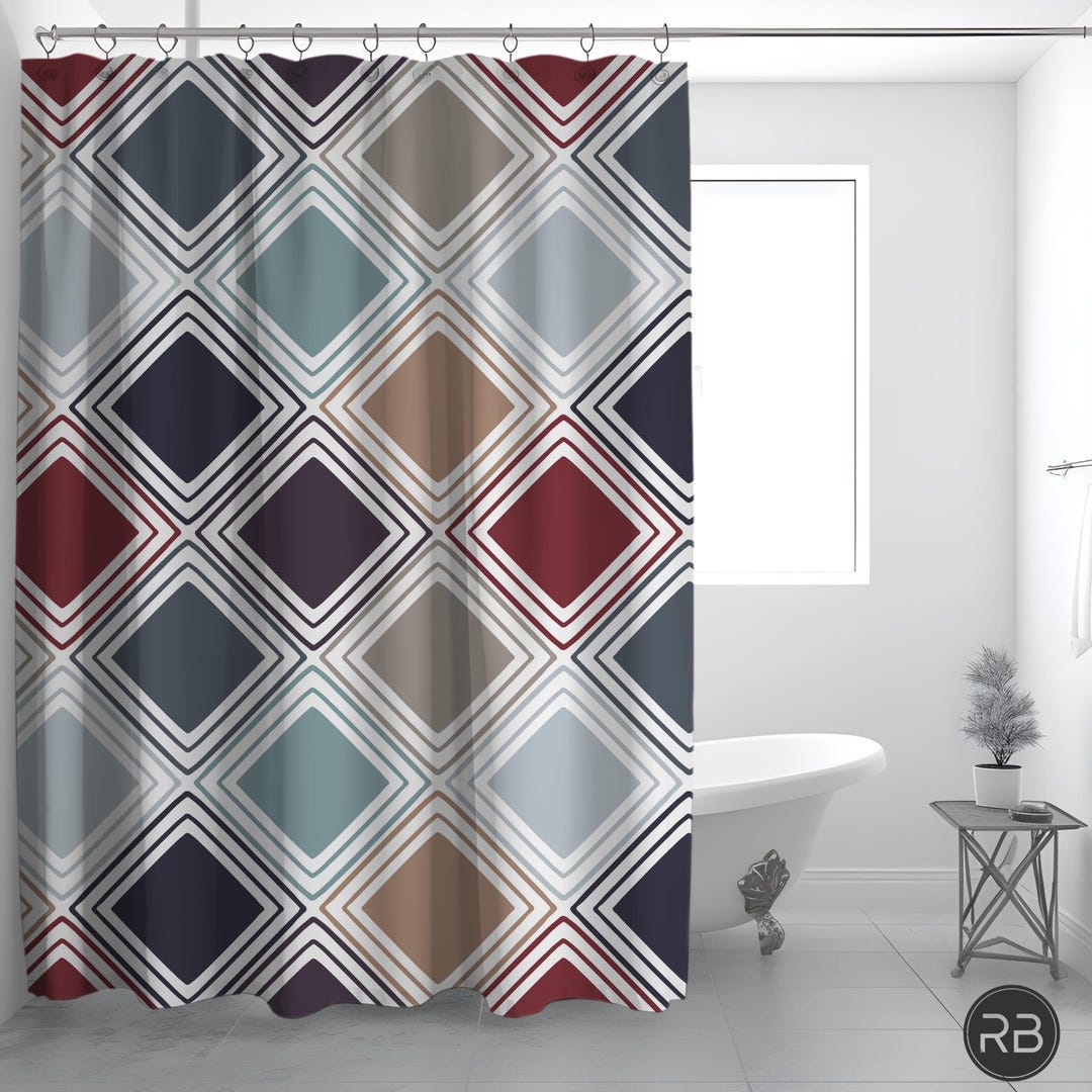 Modern Geometric Diamond Pattern Shower Curtain, Bold and Stylish ...