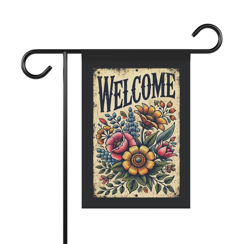 Welcome Floral Flag, Vintage Style Banner, Outdoor Home Decor, Garden ...
