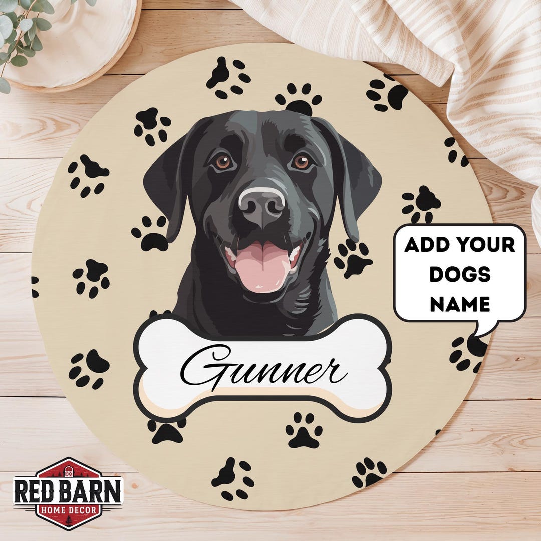 Personalized Black Labrador Rug, Custom Dog Name Round Rug, 60in X 60in ...