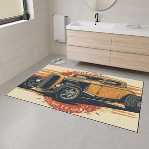 Vintage Hot Rod Rug: Classic Car Garage Decor, Man Cave Automotive ...