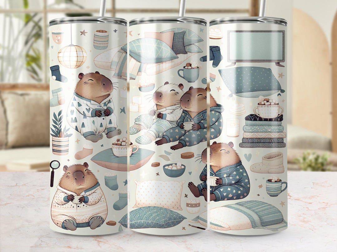 Cute Capybara Pajama Party 20oz Skinny Tumbler Wrap, Sublimation Design ...