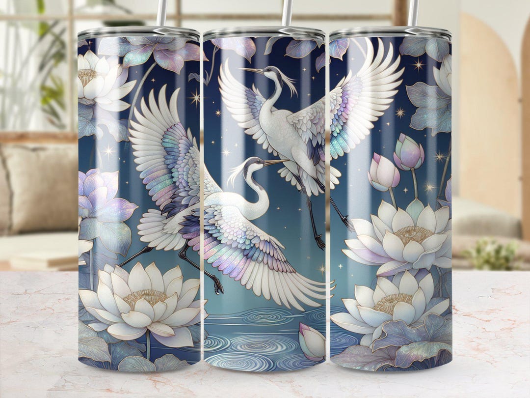 Elegant Cranes Digital Tumbler Wrap, Mother of Pearl, Beautiful Heron ...