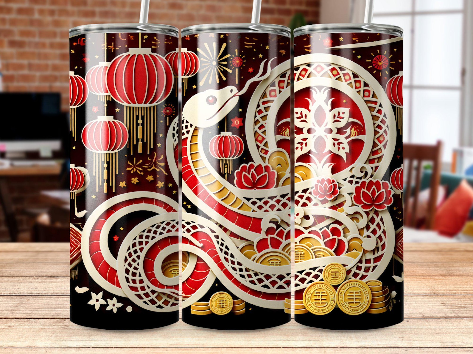 Lunar New Year of the Snake 2025 20 Oz Skinny Tumbler Wrap, Sublimation ...