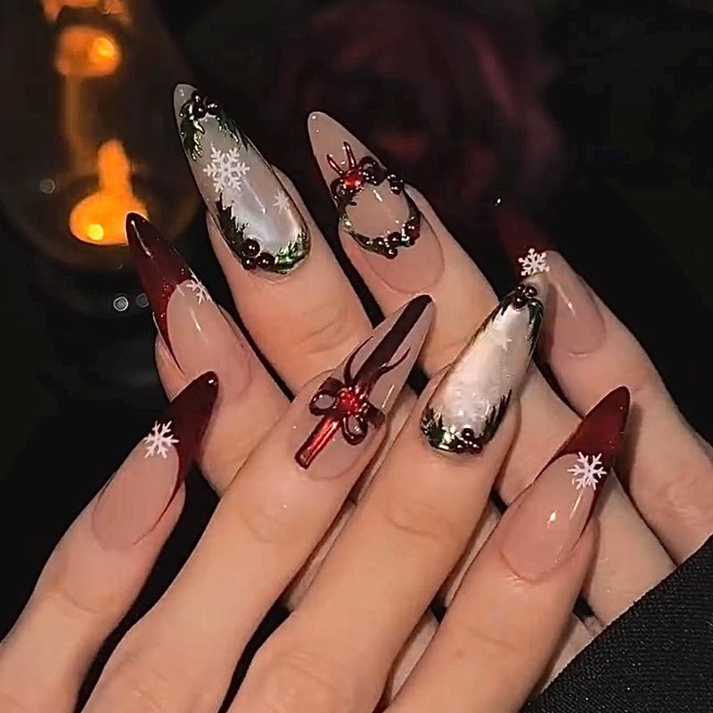 Deep Red Christmas Nails - Etsy