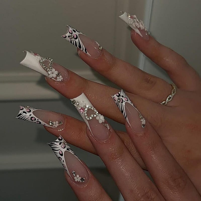 Leopard Rhinestone Nails - Etsy