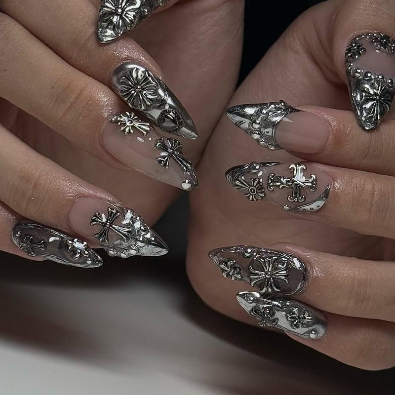 Silver Fake Nails - Etsy