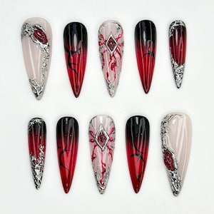 Sylus Inspired Press on Nails | Vampire Romance Claws | Red Vein Gothic ...