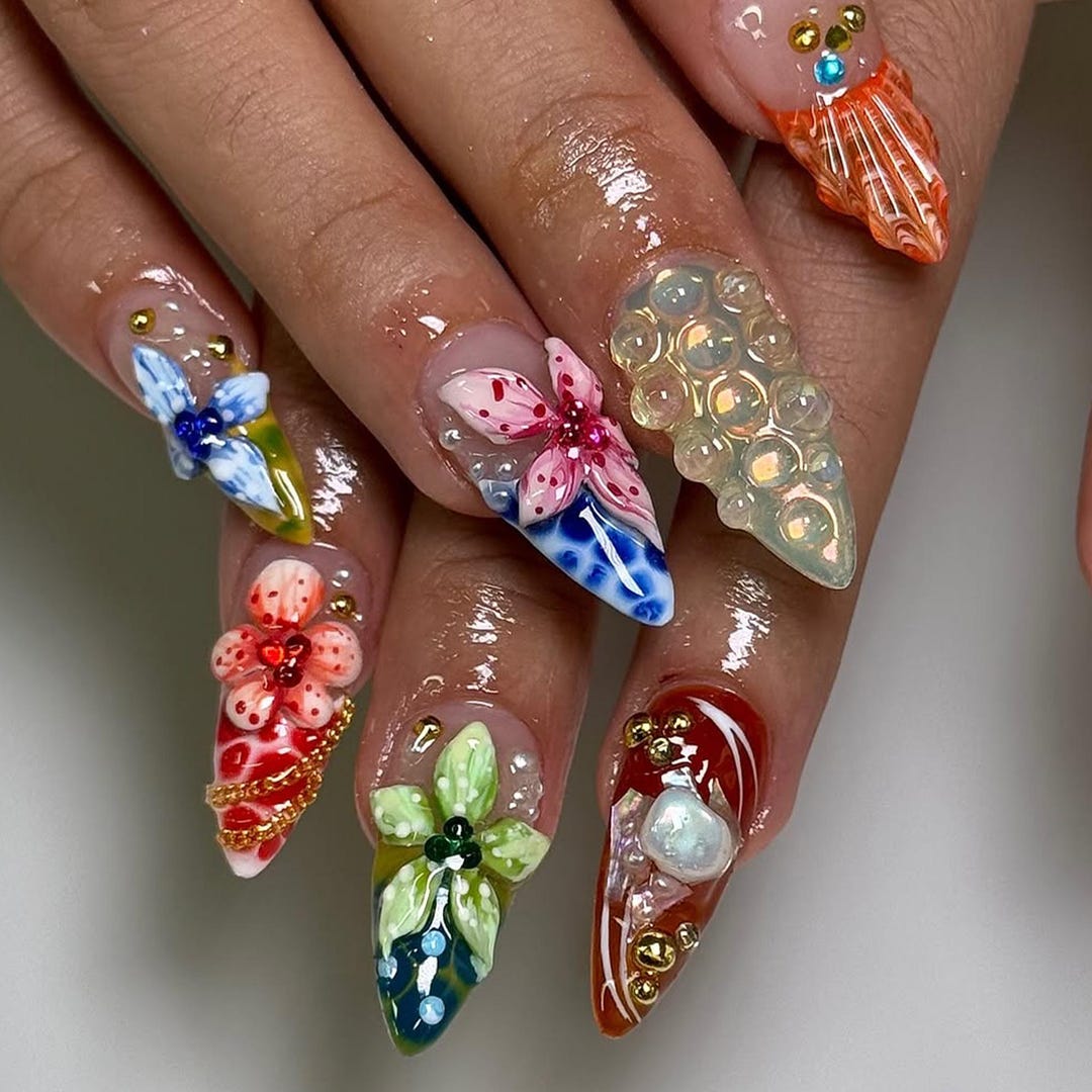 Ocean-inspired Press on Nails | Underwater Fantasy Fake Nails | Beachy ...