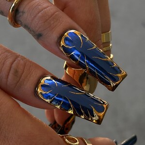Blue Bones Press on Nails | Gothic Metallic Skeleton Nails | Deep Blue ...