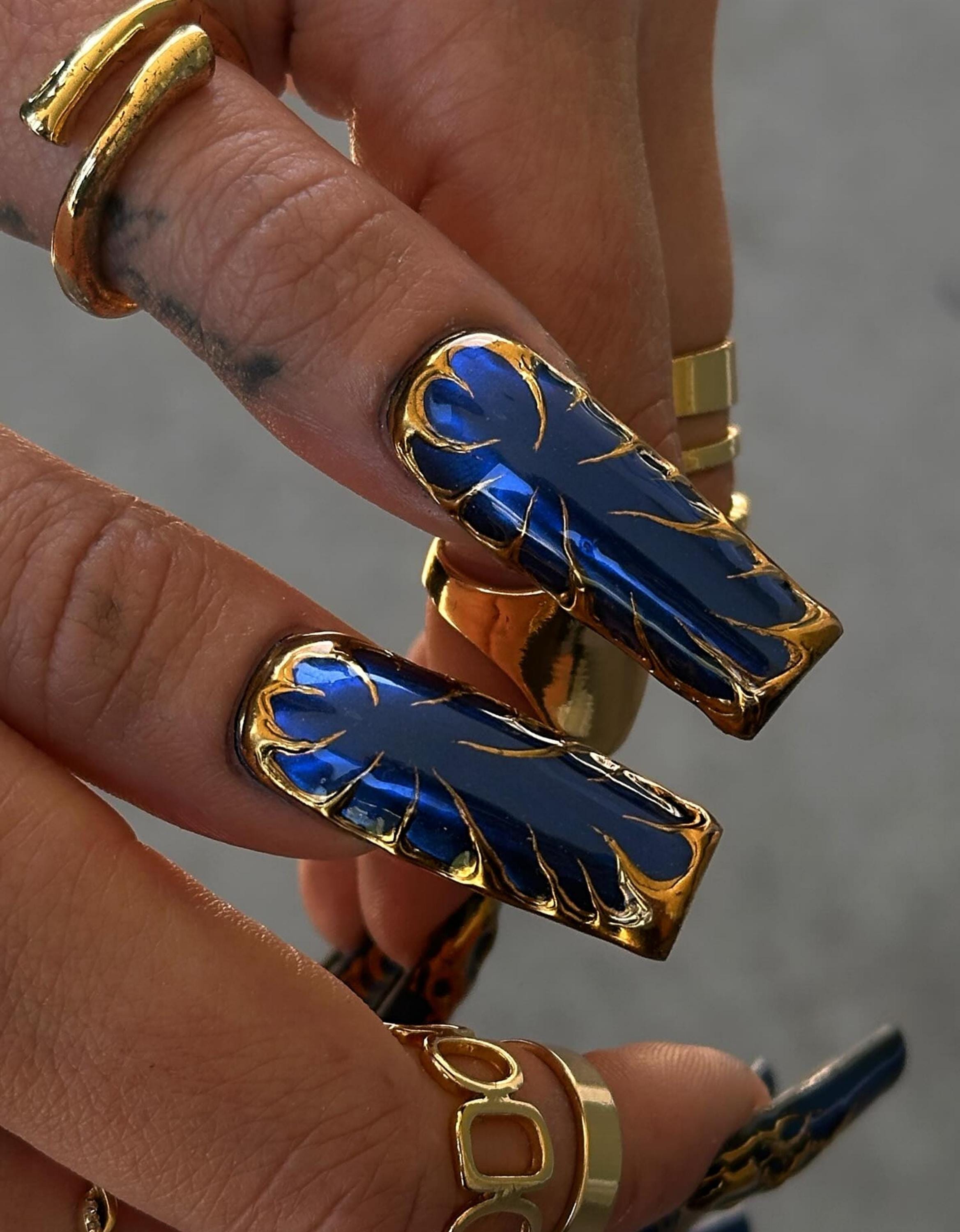 Blue Bones Press on Nails | Gothic Metallic Skeleton Nails | Deep Blue ...