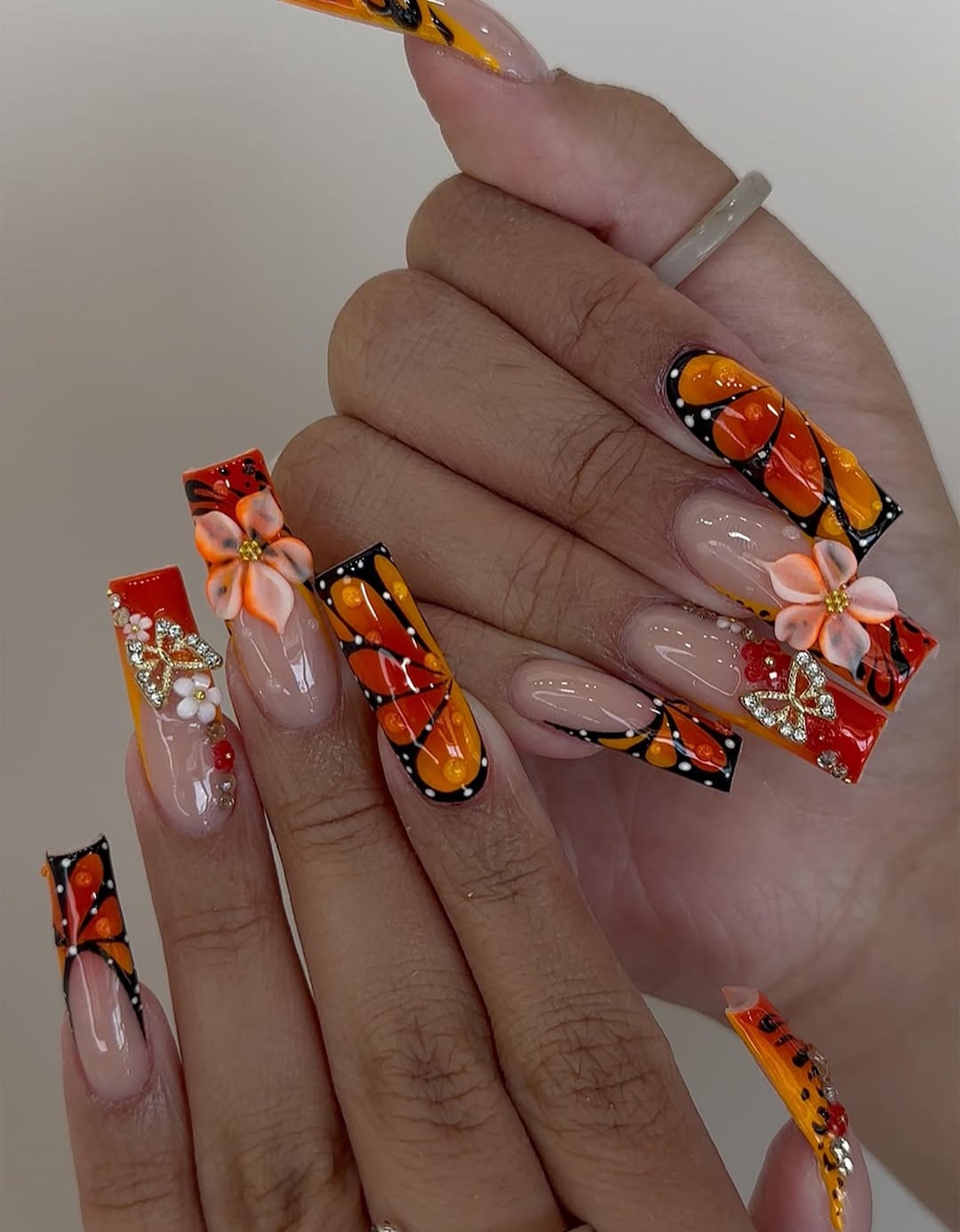 Monarch Bloom Press on Nails | 3D Butterfly Nail Art | Orange Black ...