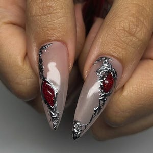 Sylus Inspired Press on Nails | Vampire Romance Claws | Red Vein Gothic ...
