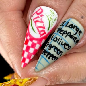 Quirky Pizza Press on Nails | 3D Pizza Slice Fake Nails | Realistic 3D ...