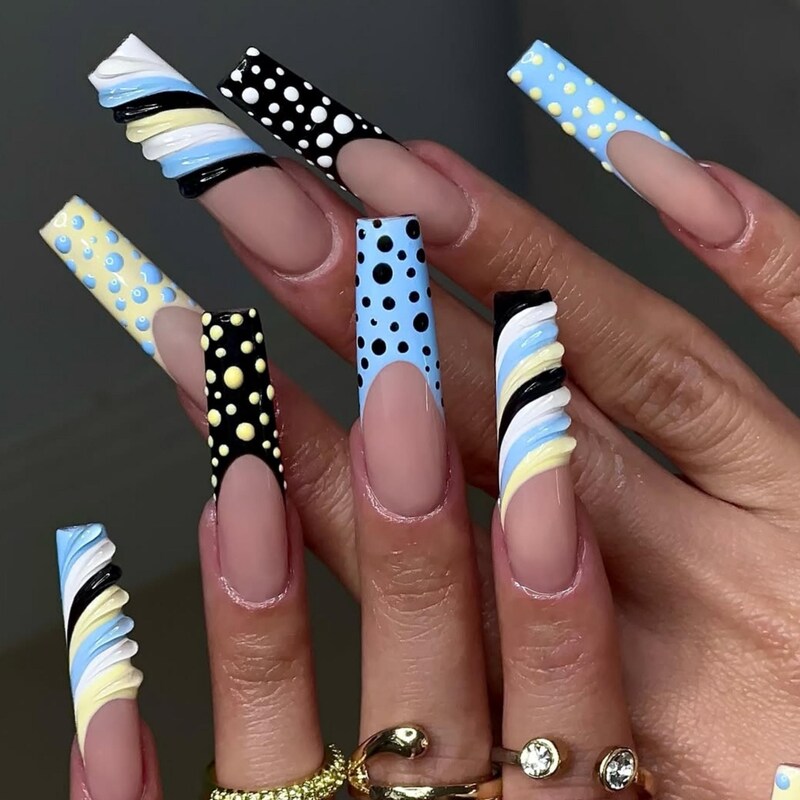 Black and Blue Long Nails - Etsy