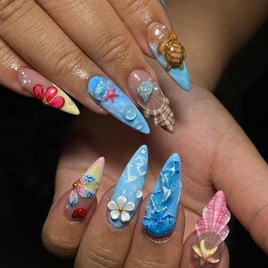 Tropical Beach Press on Nails |3D Sea Turtle & Shell Nail Art |coastal ...