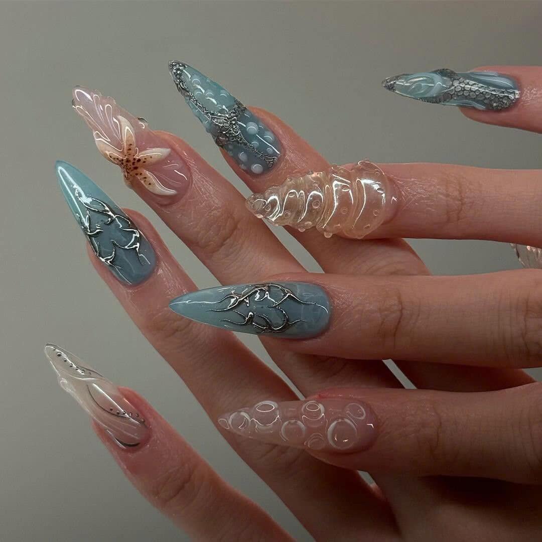 Underwater Fantasy Press on Nails | Sea Creature Acrylic Nails ...