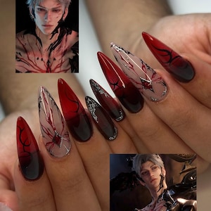 Sylus Inspired Press on Nails | Vampire Romance Claws | Red Vein Gothic ...