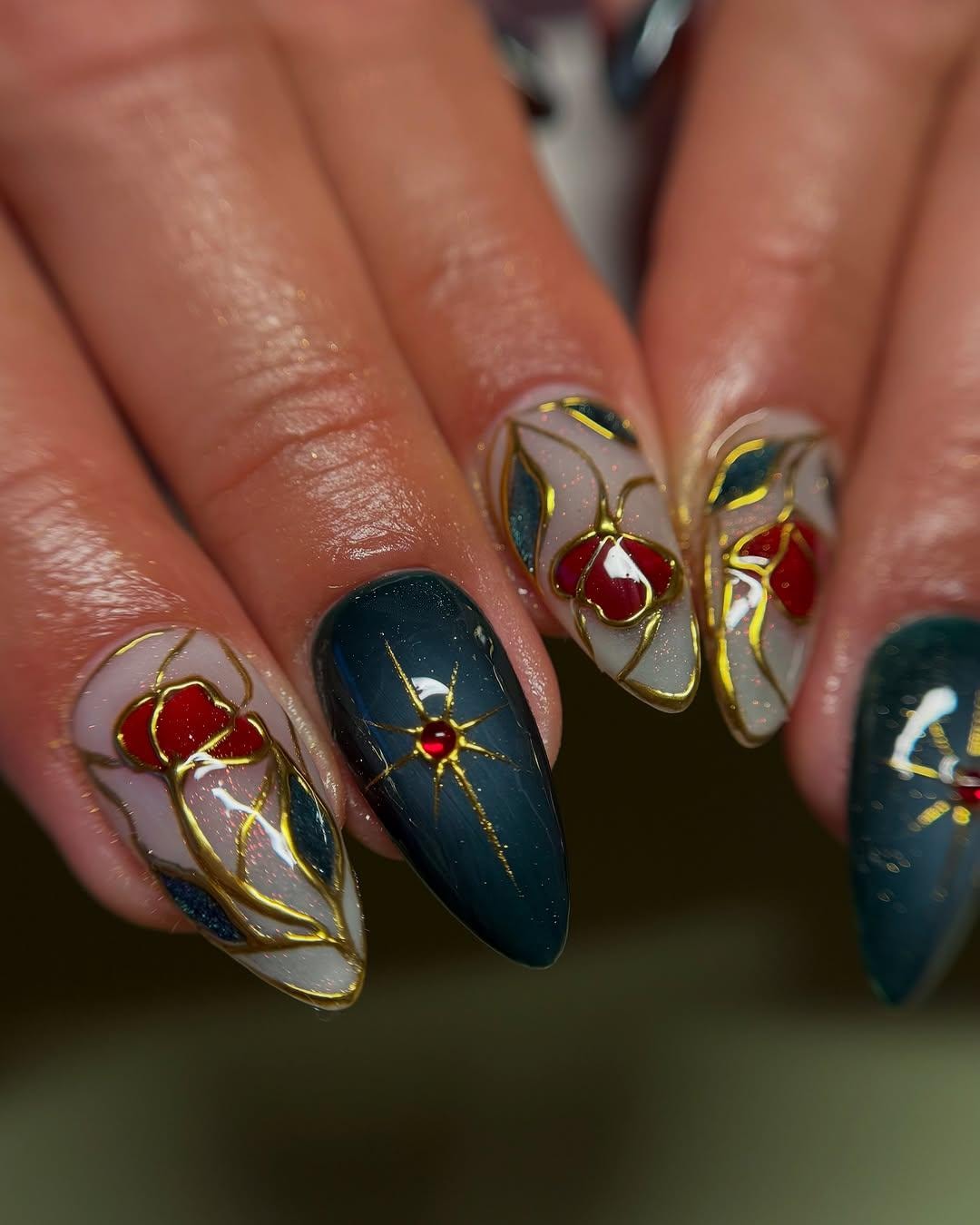Luxury Stained Glass Press on Nails by Auritanails | Elegant Gold ...
