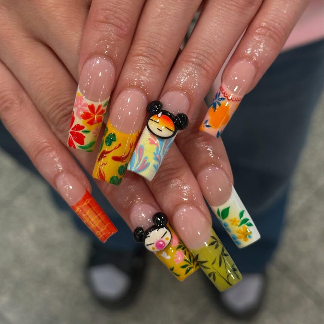 Pucca Cartoon Press on Nails | 3D Floral & Character Nail Art | Cute ...