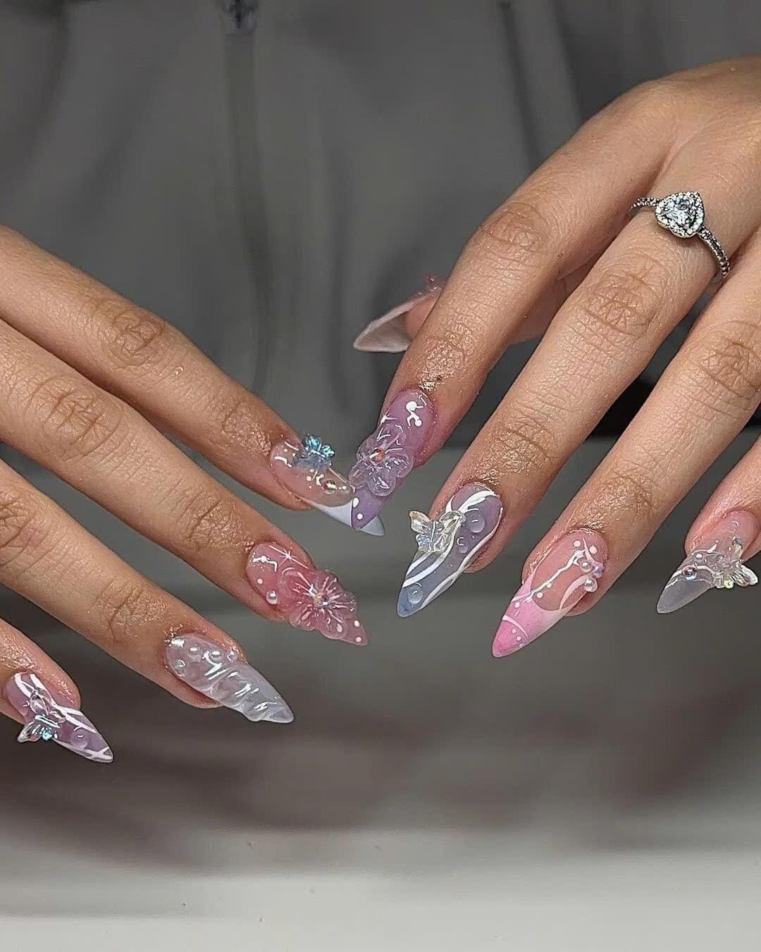 Elegant Pastel Butterfly Press on Nails | Chic Pastel Floral Fake Nails ...