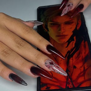 Sylus Inspired Press on Nails | Vampire Romance Claws | Red Vein Gothic ...