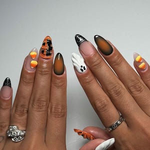 Cute Ghost Press on Nails | Ghost & Spider Nail Art | Black Orange ...