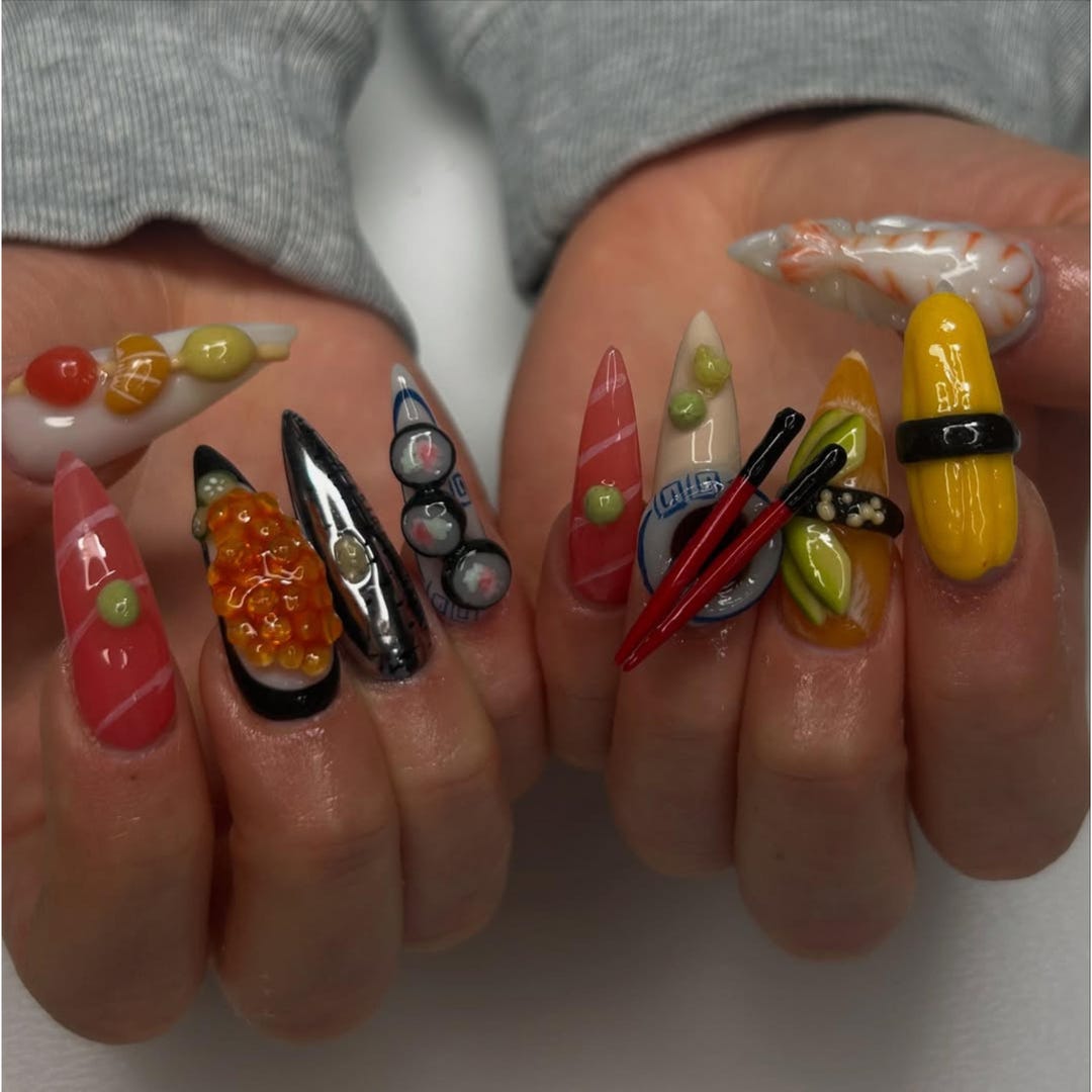 Sushi Lover Press on Nails | 3D Japanese Food Nail Art | Handmade ...
